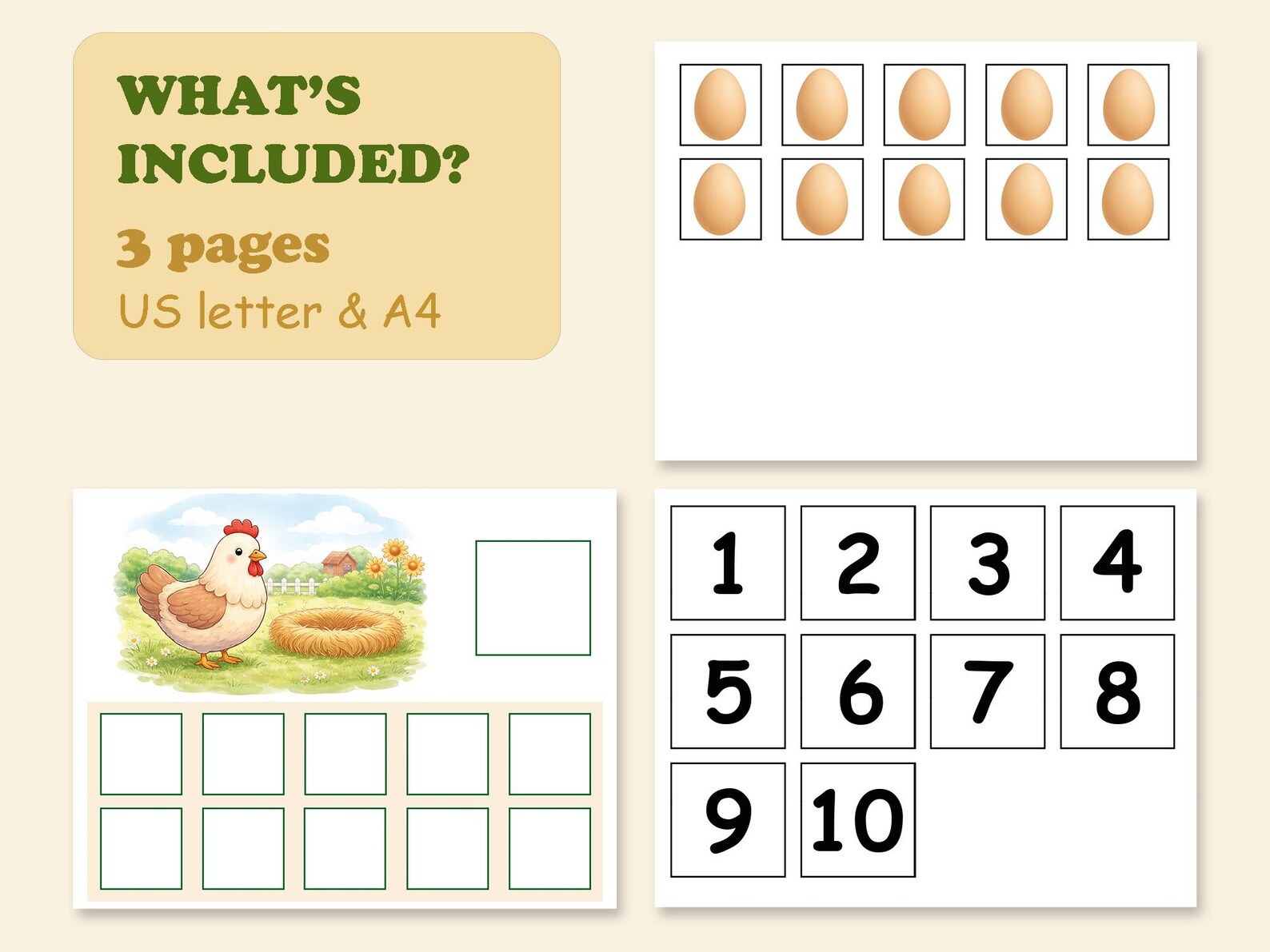 Farm Counting Game | Spring Math Activity, Chicken Eggs (PDF Printable ...