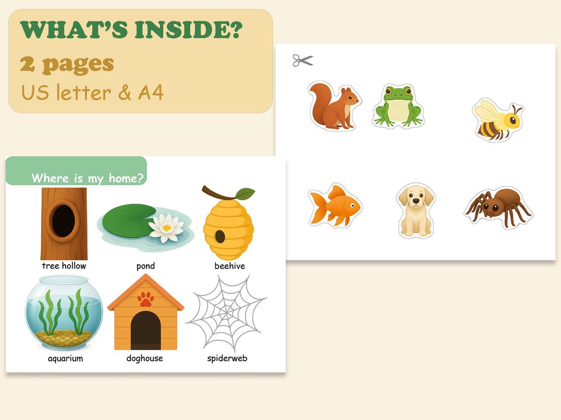 Animal Homes Matching Game | Preschool Learning Printable Activity (PDF ...