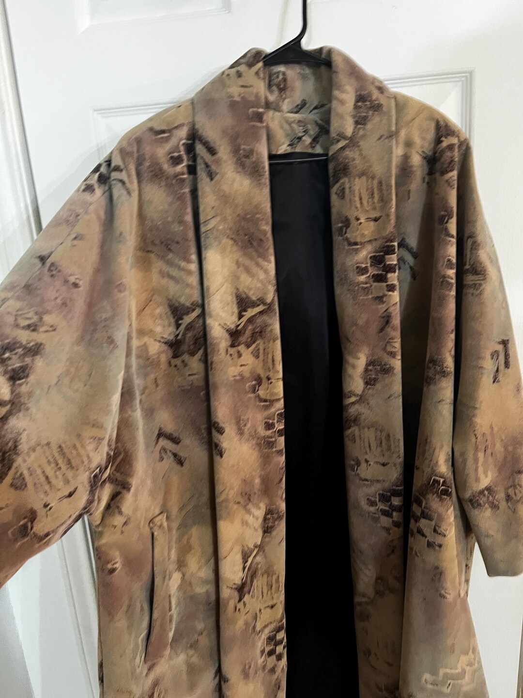 Vintage Handmade Abstract Duster Coat | 80s 90s Earth Tone Long Jacket ...