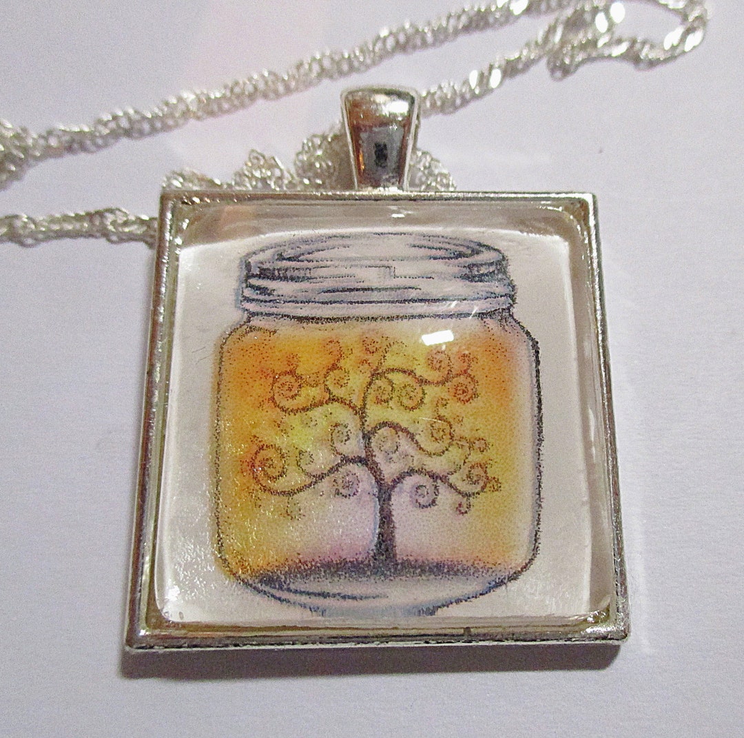 Tree of Life in Mason Jar Glass Silver Pendant - Etsy