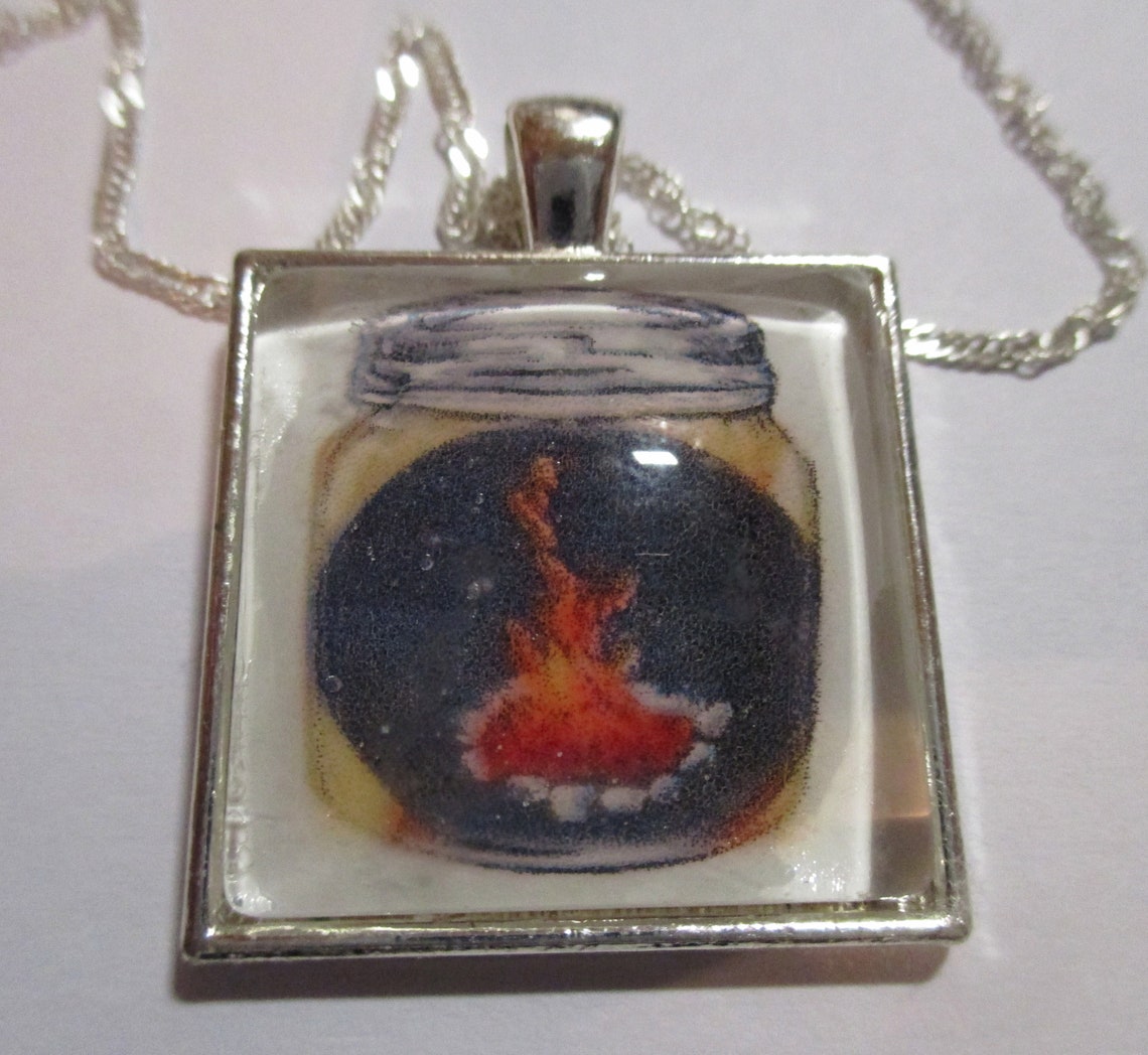 Campfire in Mason Jar Glass Silver Pendant - Etsy