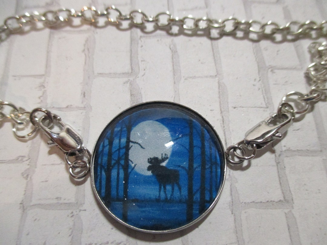 Moose With Blue Moon Silver Bracelet - Interchangeable Bracelet - Etsy