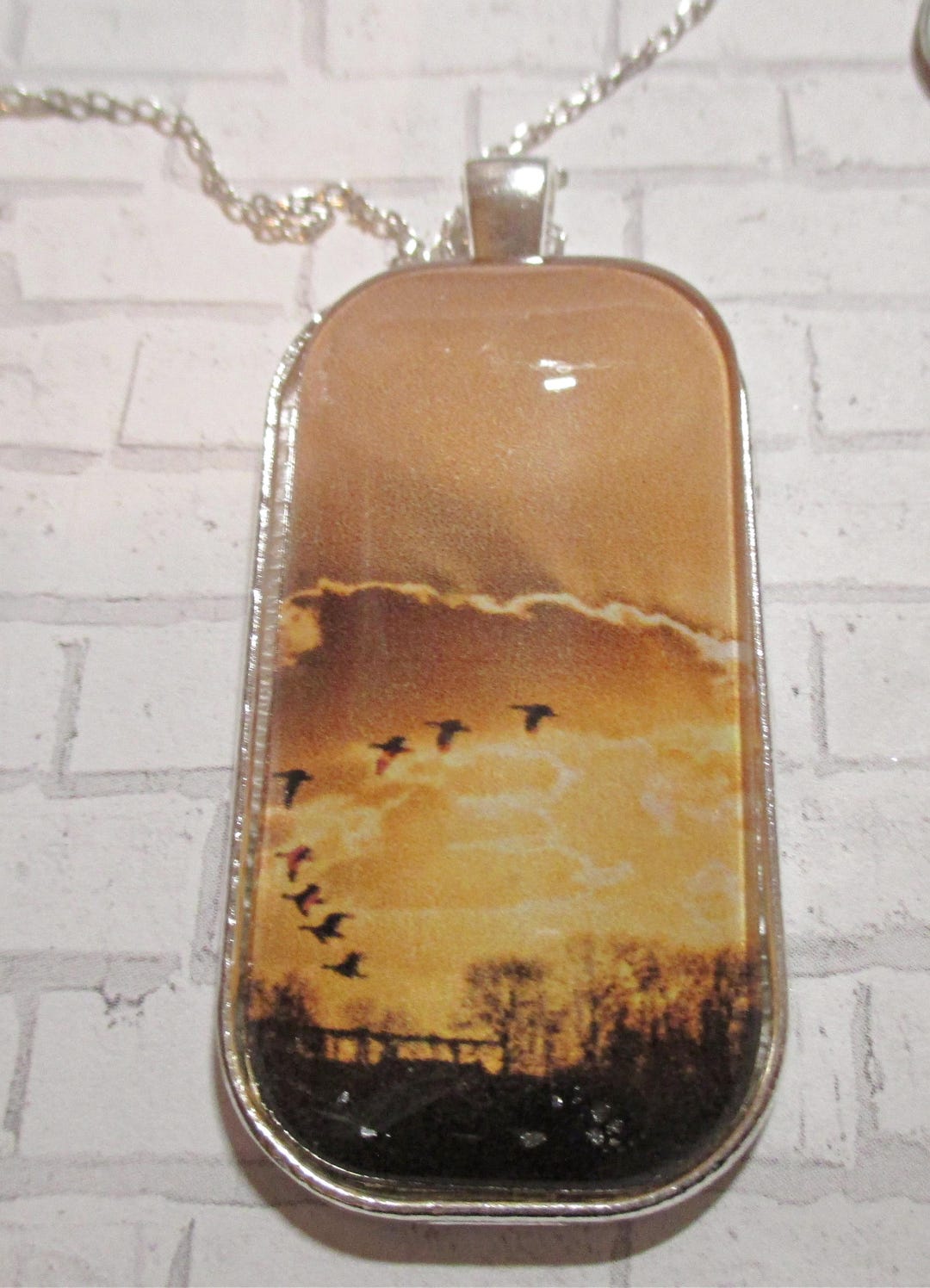 Flying Geese at Sunset Glass Rectangle Pendant - Etsy