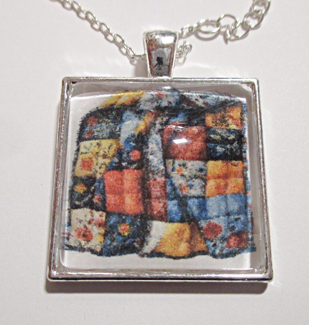 Colorful Quilt Glass Silver Pendant - Etsy
