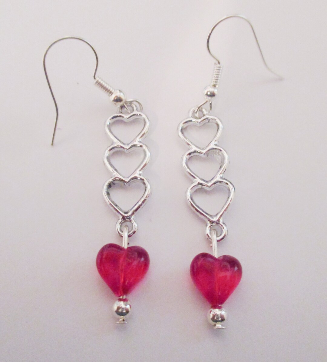 Red Heart Silver Earrings - Etsy