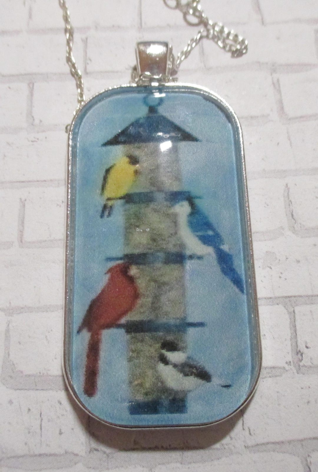 Bird Feeder With Birds Glass Rectangle Pendant - Etsy