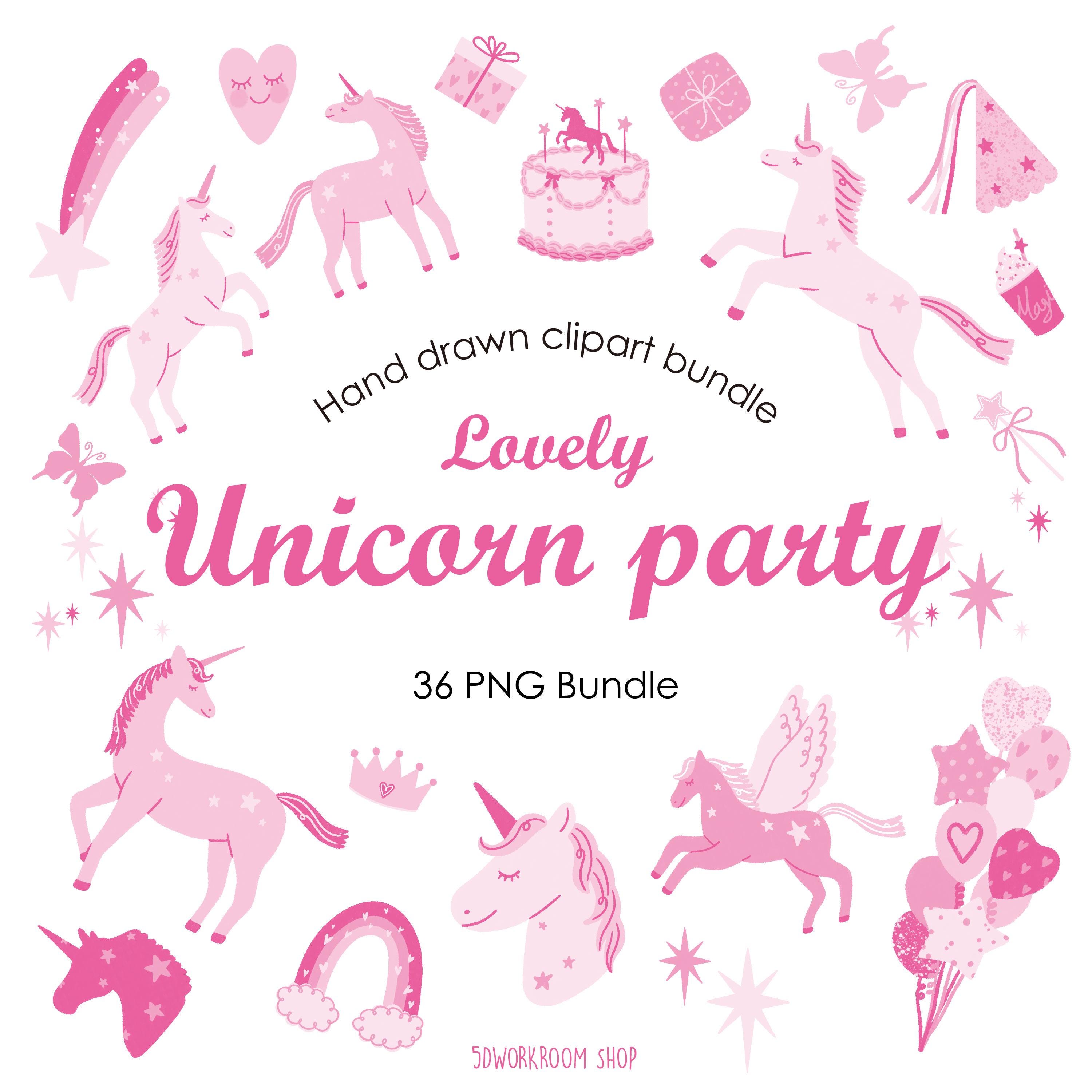 Unicorn Party Clipart Bundle, Pink Magical Birthday PNG, Girls ...