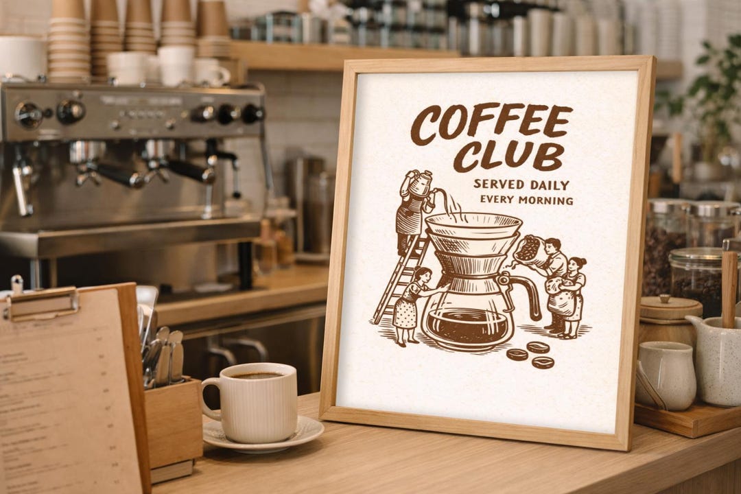Vintage Coffee Club SVG | Retro Barista Wall Art | Hand Drawn Coffee ...