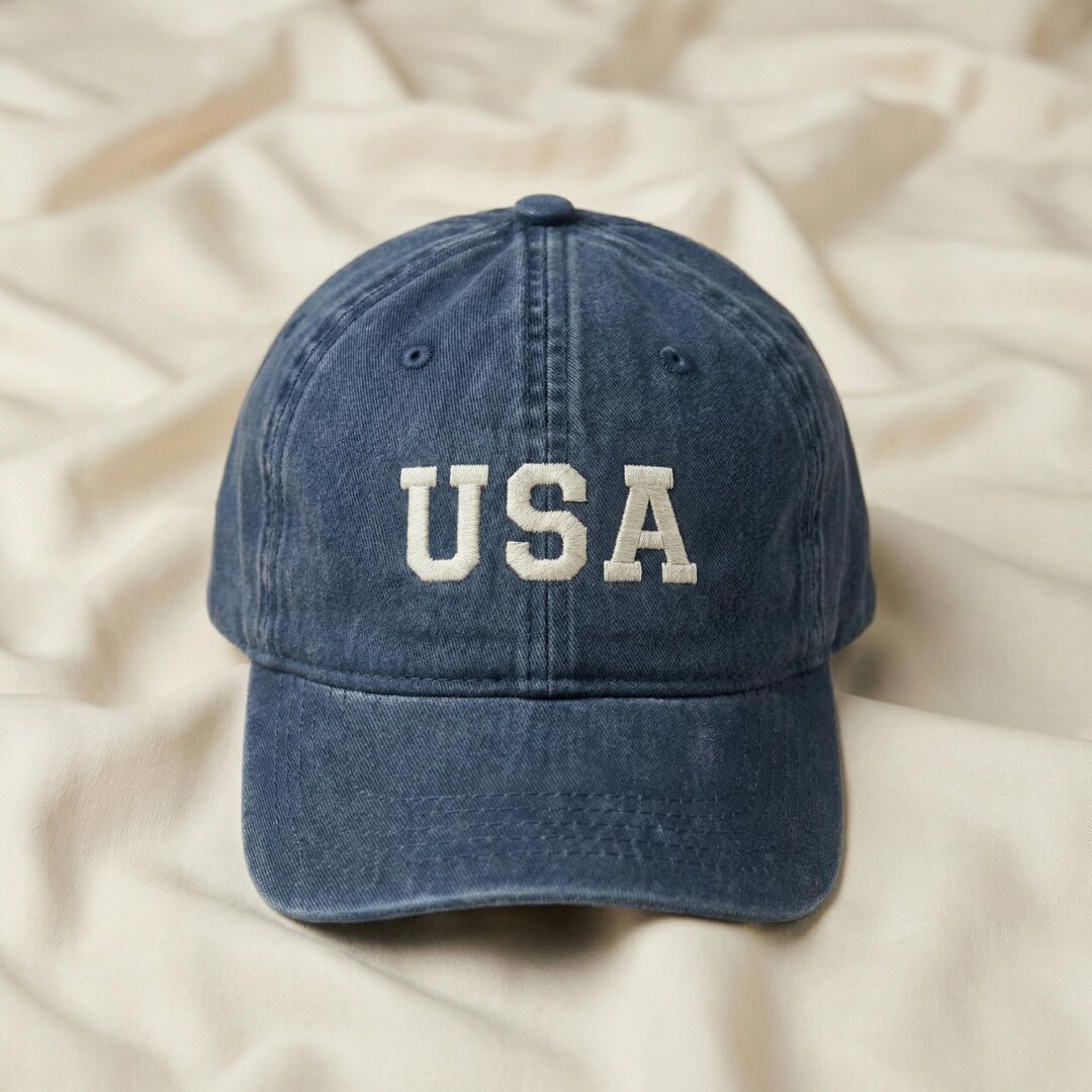 USA Embroidered Washed Dad Hat, Minimalist Patriotic Vintage Wash Cap ...