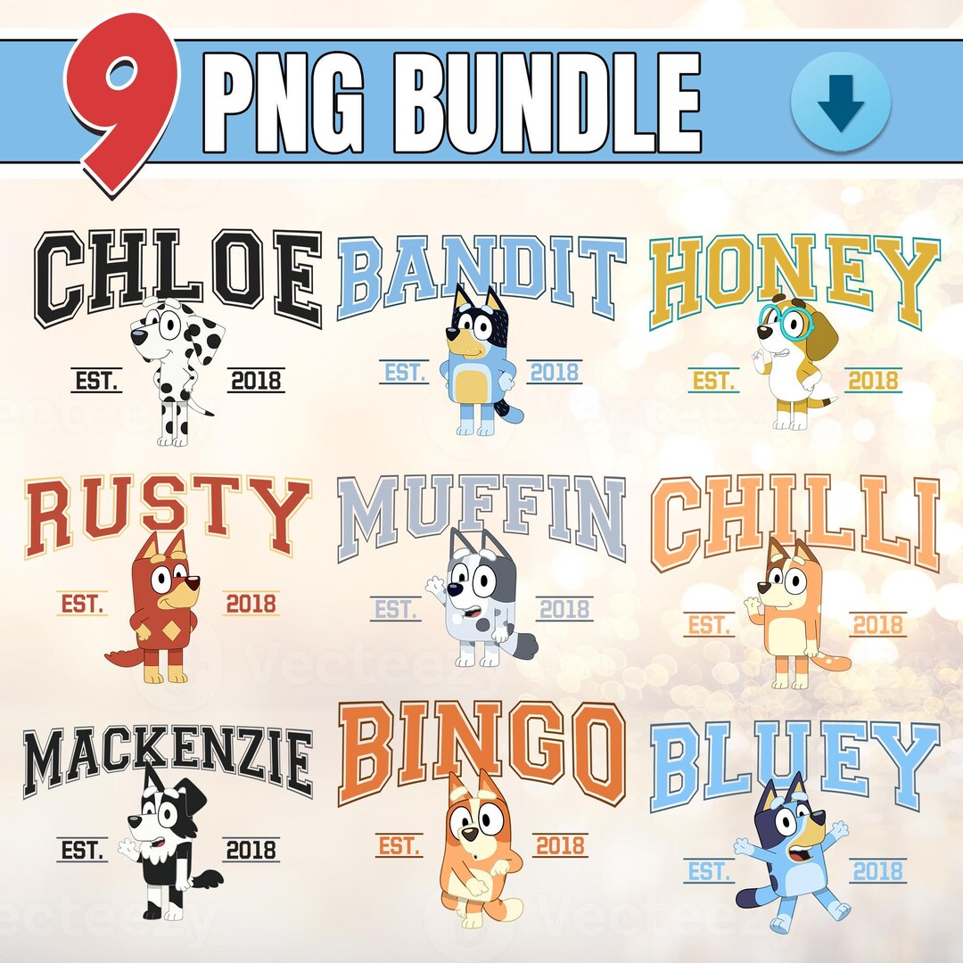 Bluey Family All Characters Png Bundle Download, 9 Bluey Designs for ...