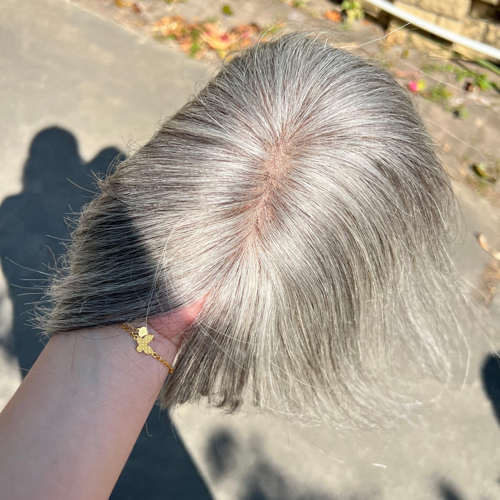 Mixed Gray Color Realistic 9*12CM Ultra-thin Human Hair Lace Topper for ...