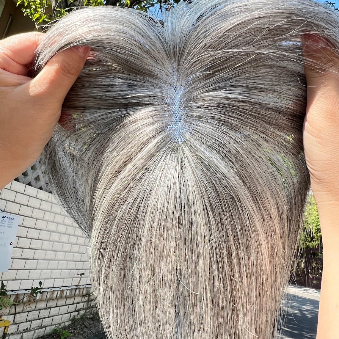 Mixed Gray Color Realistic 9*12CM Ultra-thin Human Hair Lace Topper for ...