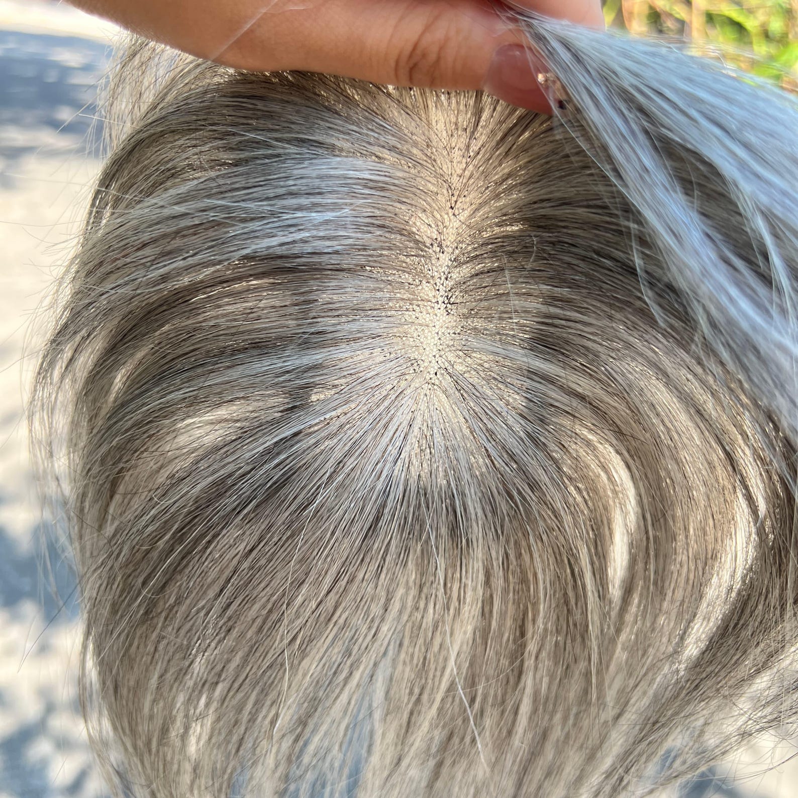 Mixed Gray Color Realistic 9*12CM Ultra-thin Human Hair Lace Topper for ...