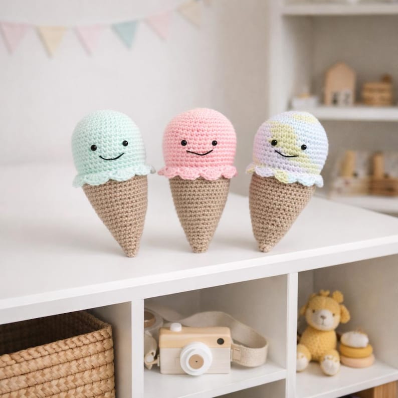 Crochet Ice Cream Plush Pattern, Amigurumi Ice Cream Toy, Cute Kawaii ...