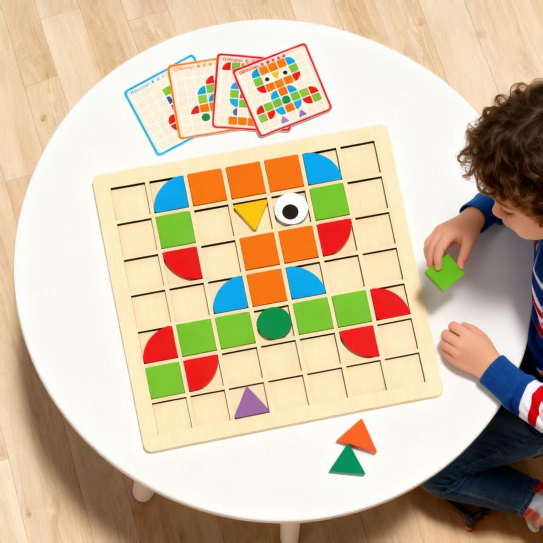 3D Mosaic Wooden Puzzle for Kids, Montessori Educational Toy for Color ...