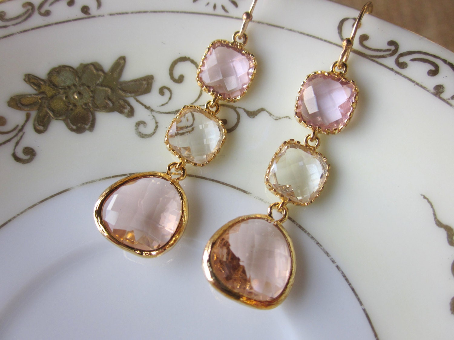 Champagne Peach Pink Citrine Earrings Gold Blush Bridesmaid | Etsy