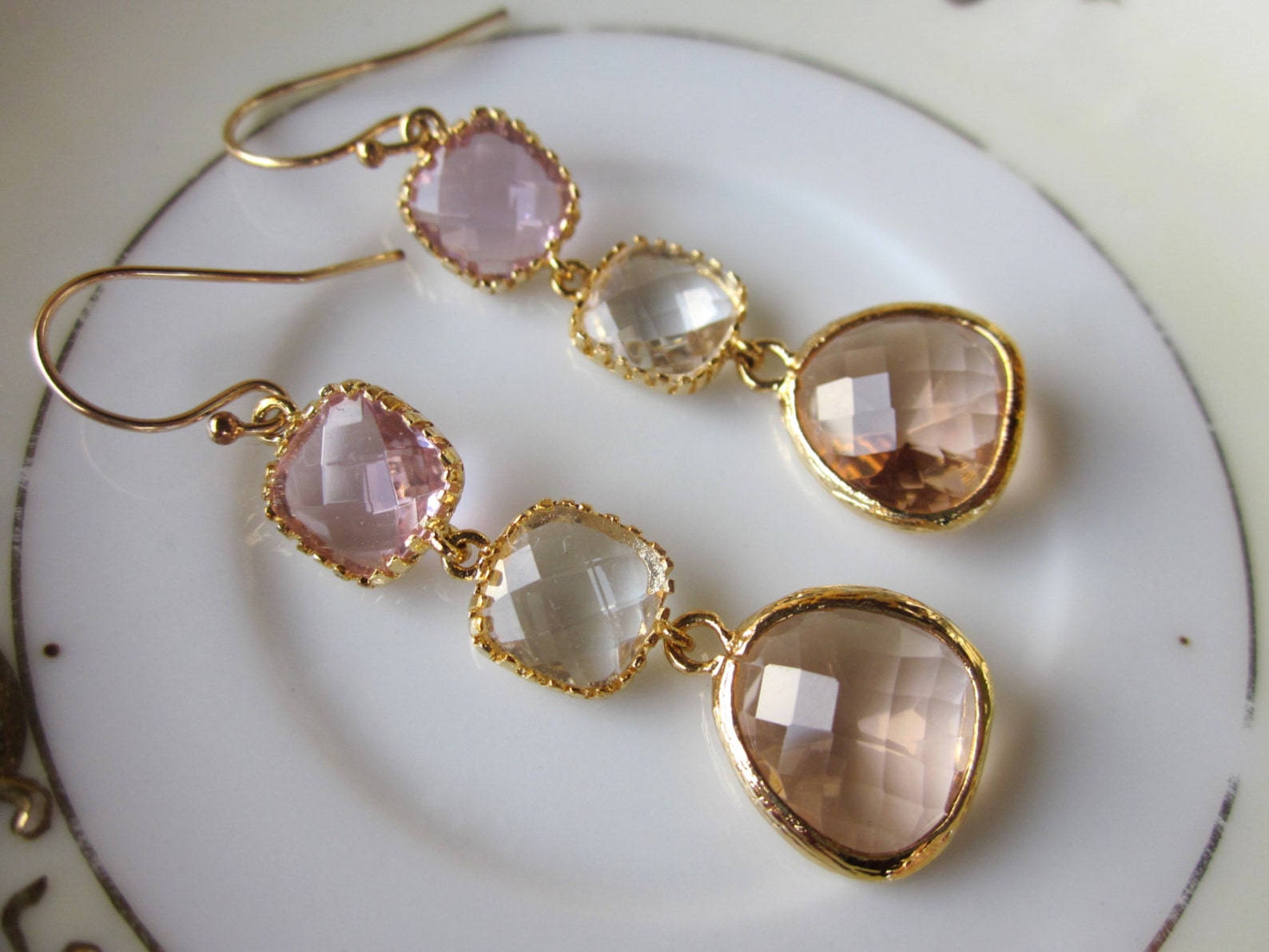 Champagne Peach Pink Citrine Earrings Gold Blush Bridesmaid - Etsy