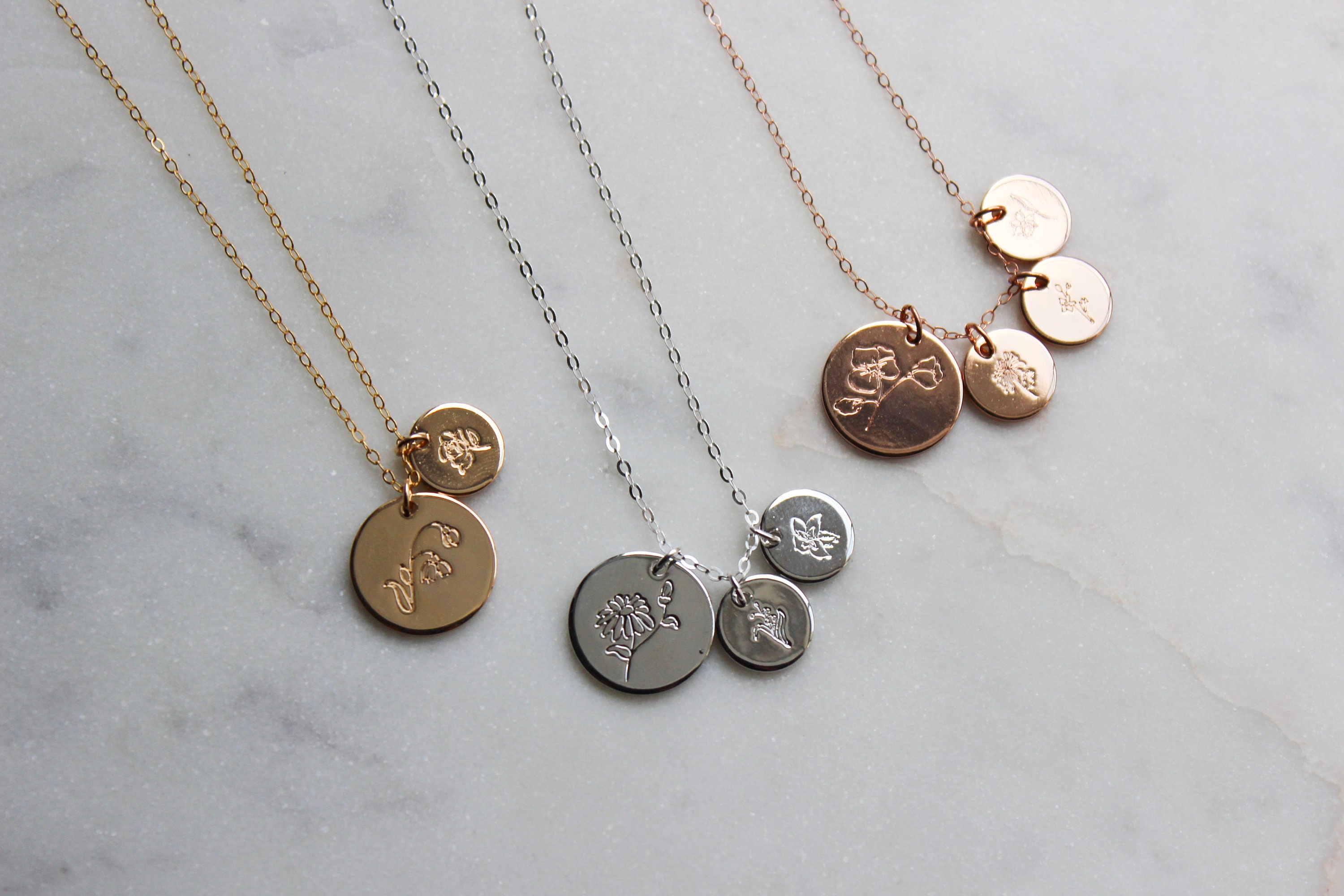 Layered Birth Flower Necklace Personalized Birth Flower | Etsy