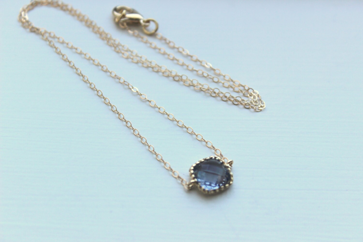 Dainty Charcoal Gray Necklace Gold Filled Chain Charm | Etsy