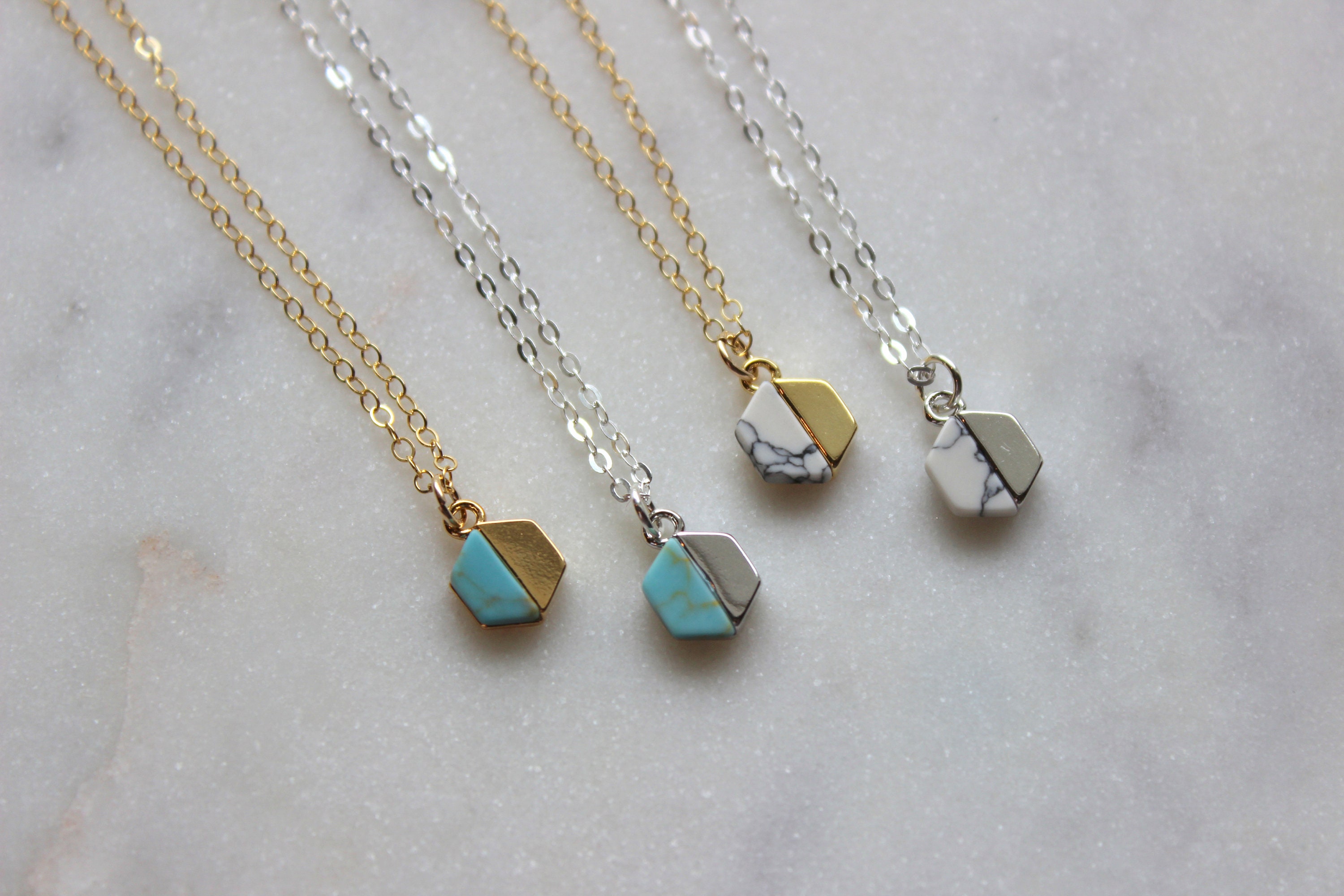 Gold Hexagon Necklace Silver Hexagon Necklace Turquoise | Etsy