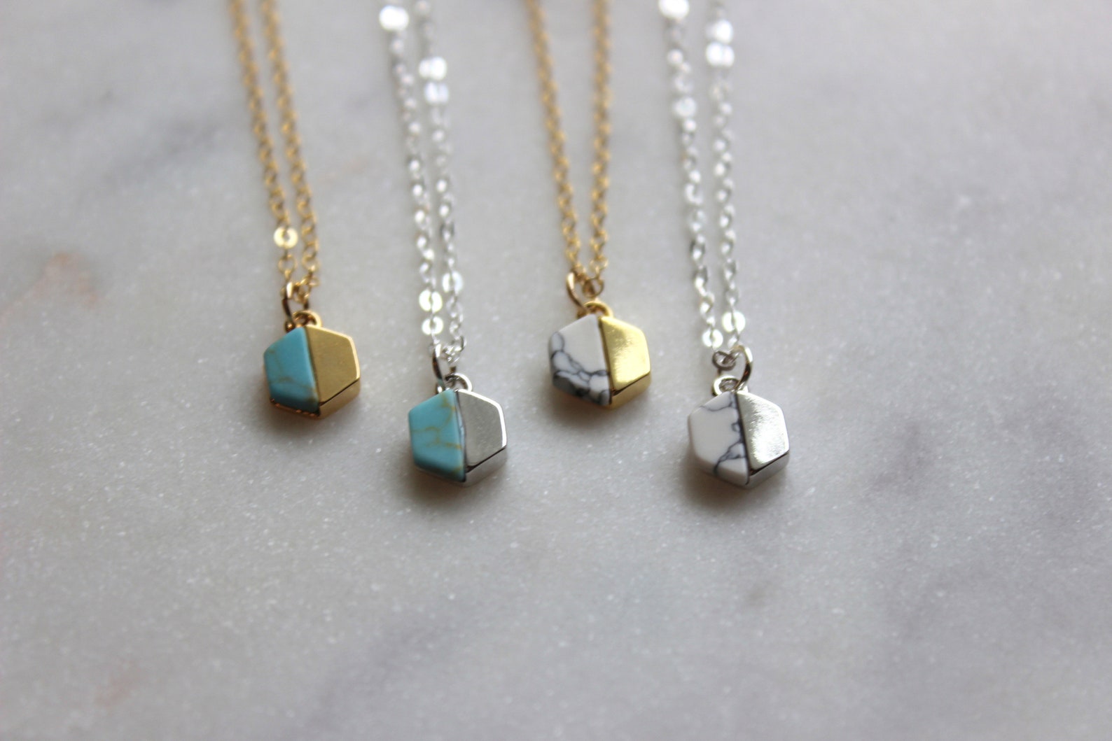 Gold Hexagon Necklace Silver Hexagon Necklace Turquoise - Etsy
