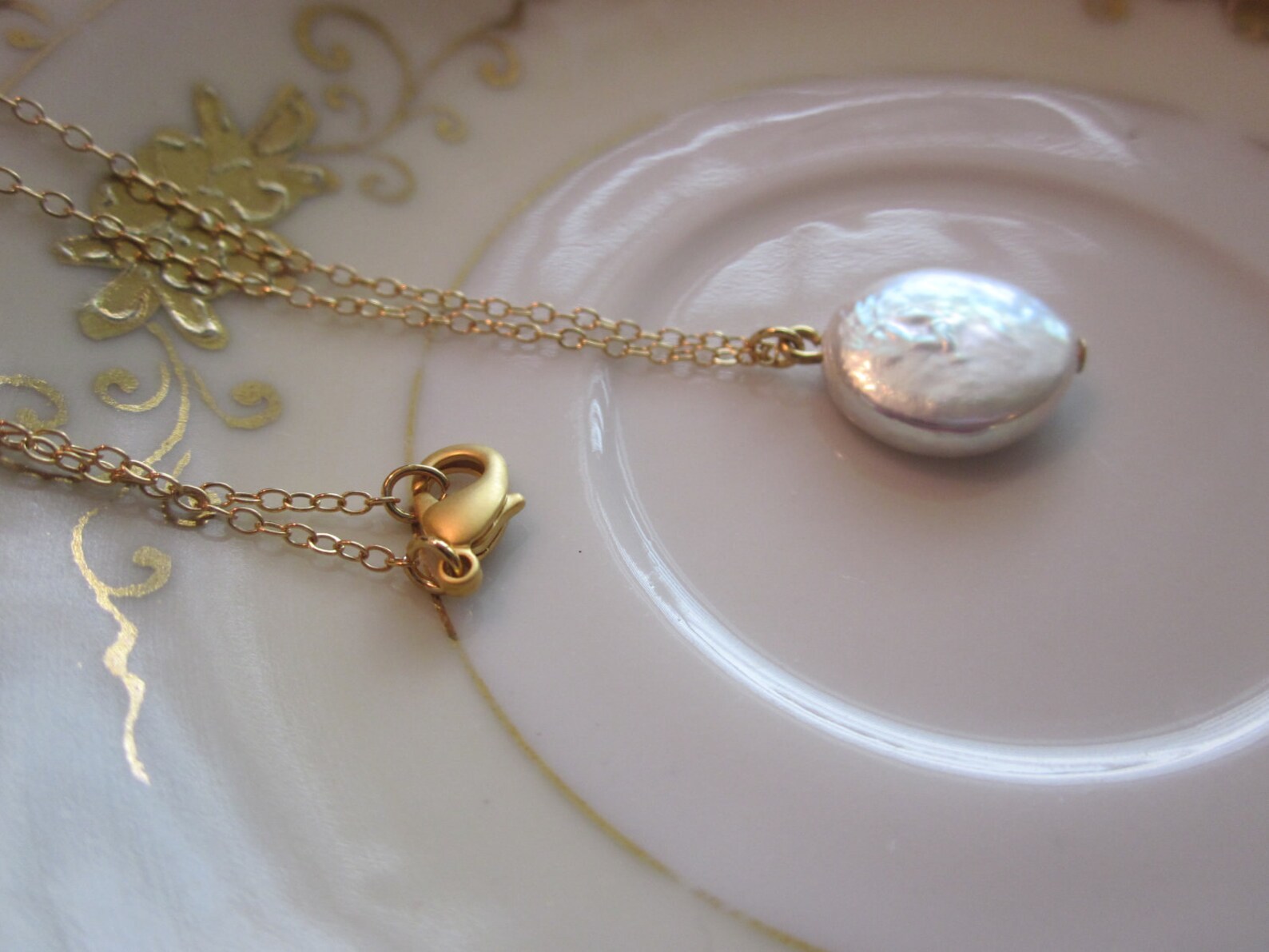 Freshwater White Coin Pearl Jewelry SET Necklace Earrings - Etsy