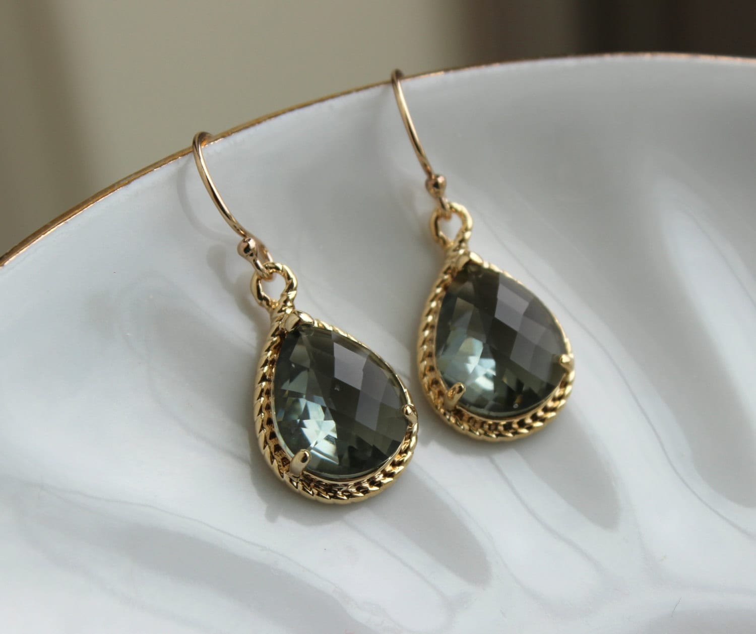 Charcoal Gray Earrings Gold Teardrop Earrings - Grey Gray Bridesmaid ...
