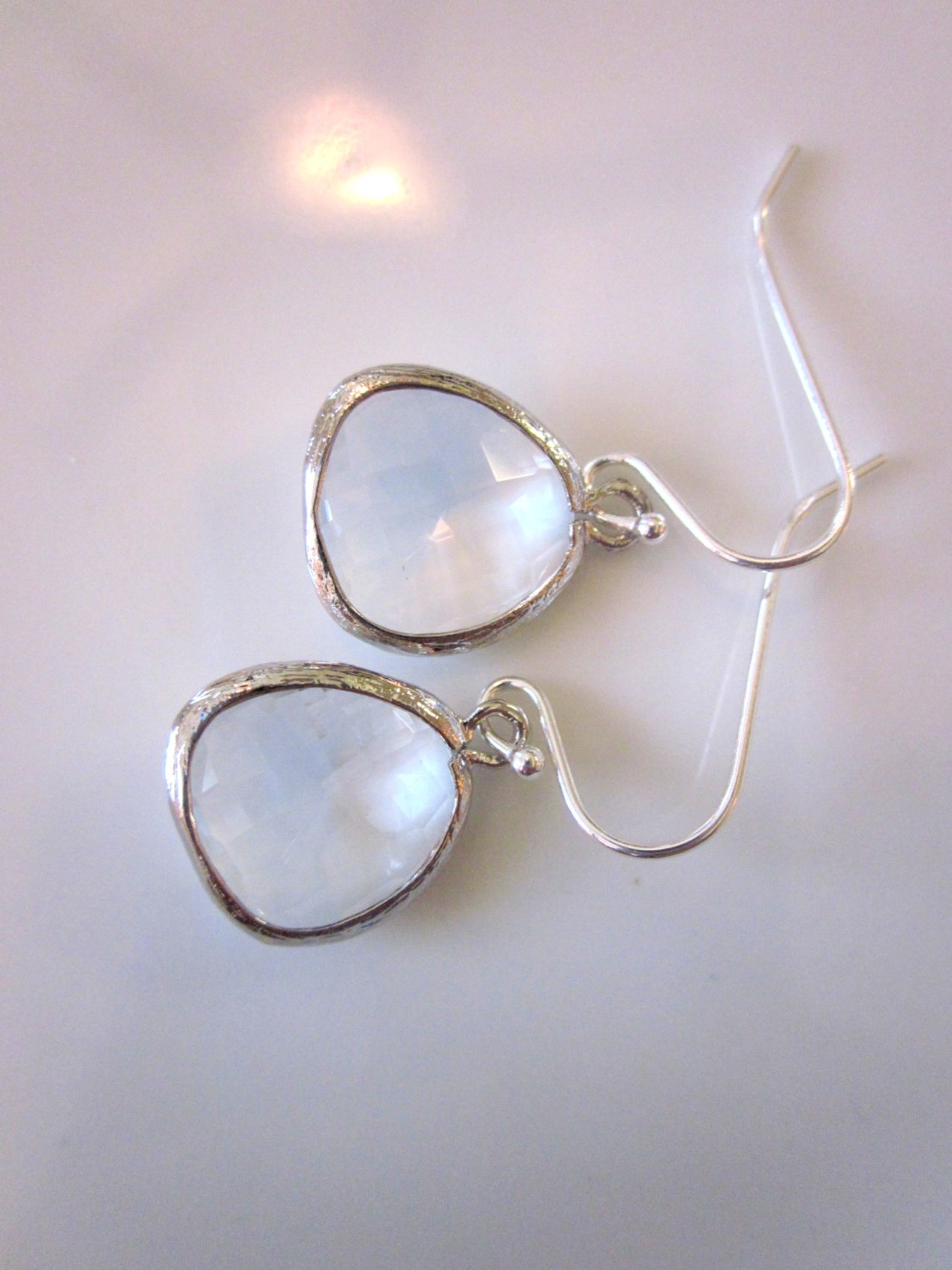 Silver Clear Crystal Earrings - Sterling Silver Earwires - Bridesmaid ...