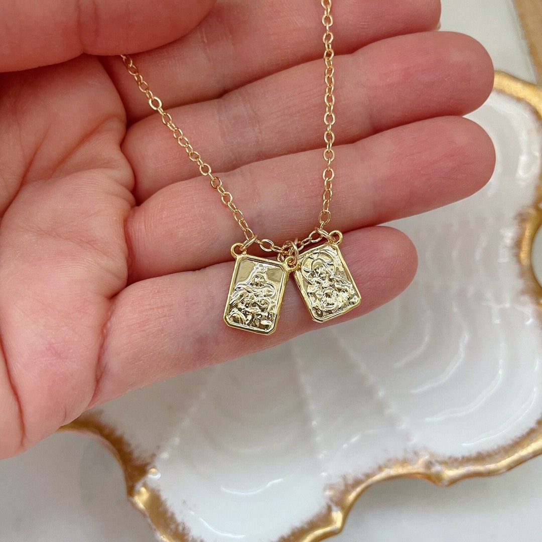 14k Gold Filled Scapular Necklace, Scapular Jewelry, Gold Mary Necklace ...