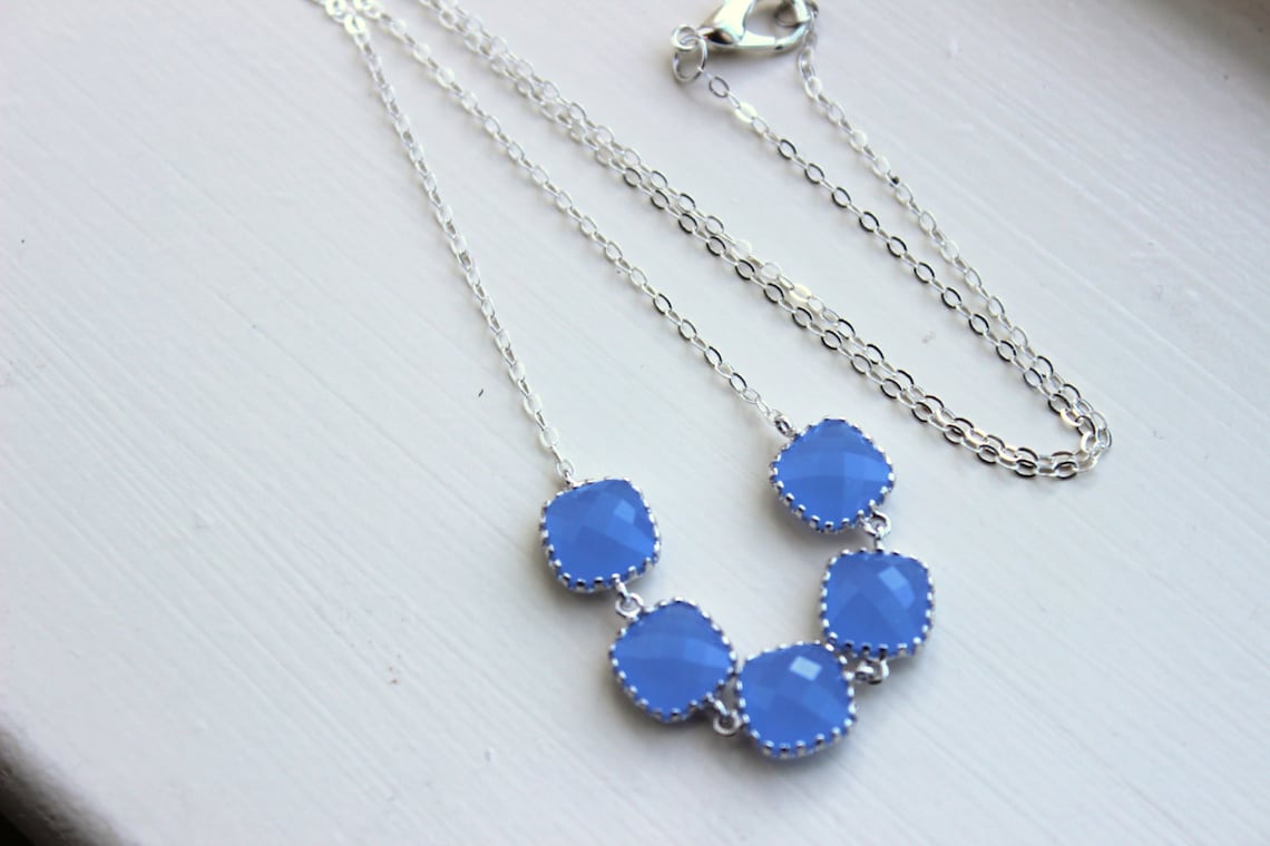 Silver Periwinkle Necklace Lavender Blue Jewelry Bridesmaid | Etsy