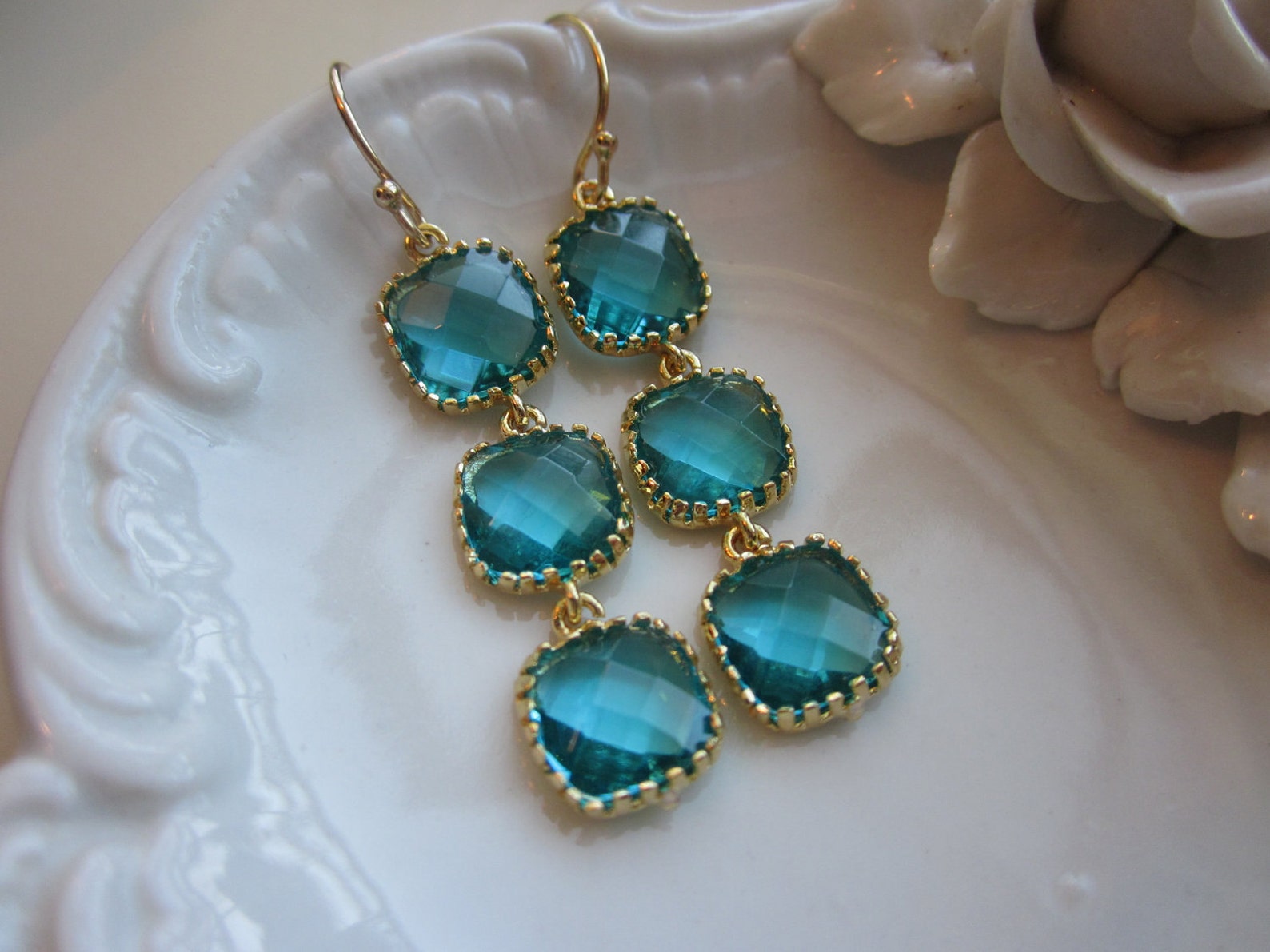 Sea Blue Earrings - Sea Green Earrings Gold - Wedding Earrings ...