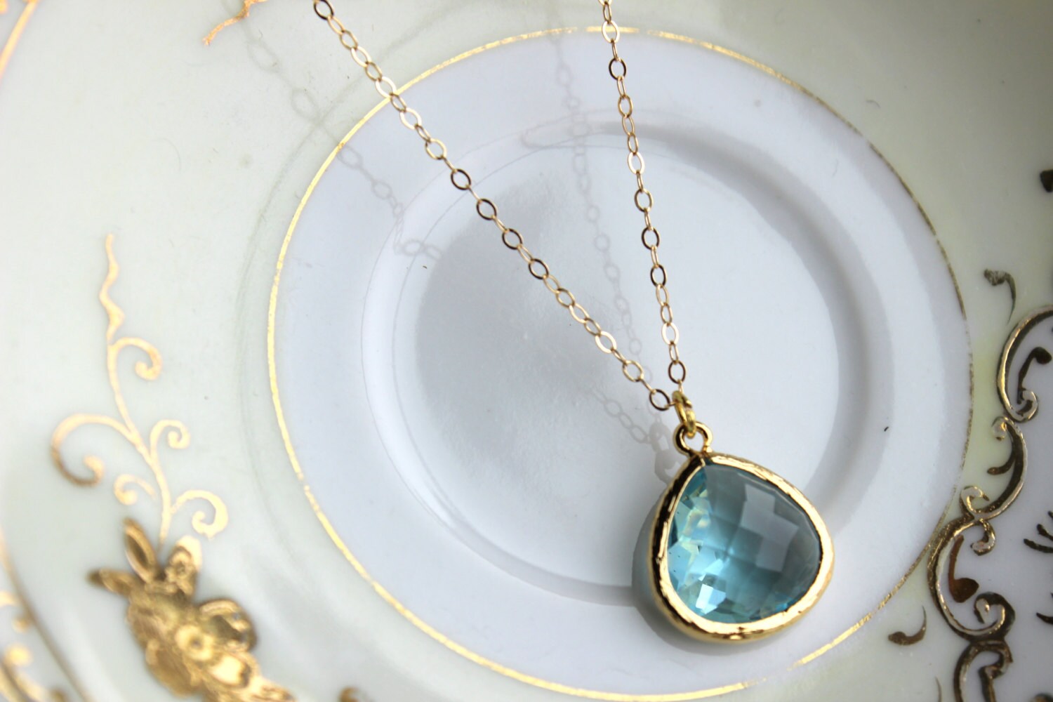 Blue Aquamarine Necklace Gold Plated Large Aqua Pendant Gold | Etsy