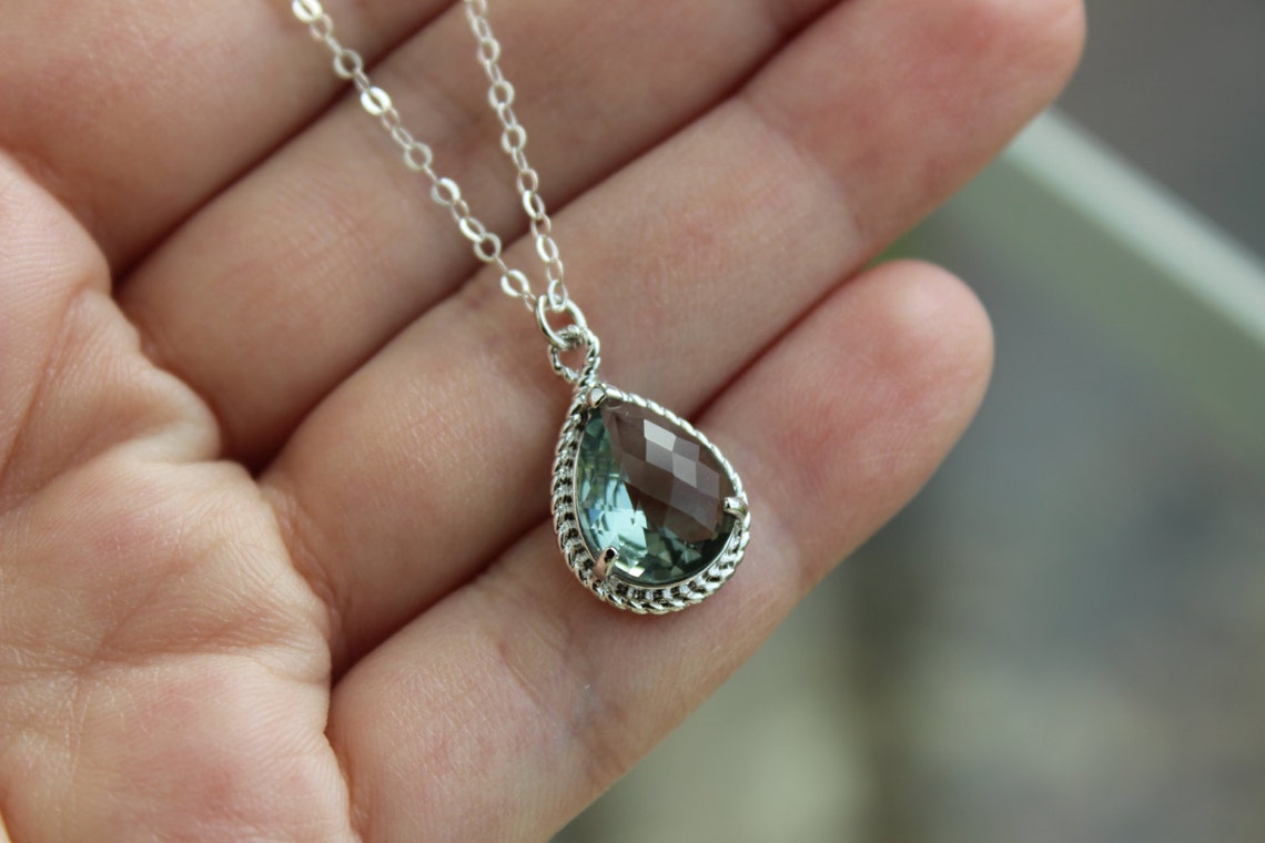 Charcoal Gray Necklace Silver Teardrop Grey Jewelry Sterling - Etsy