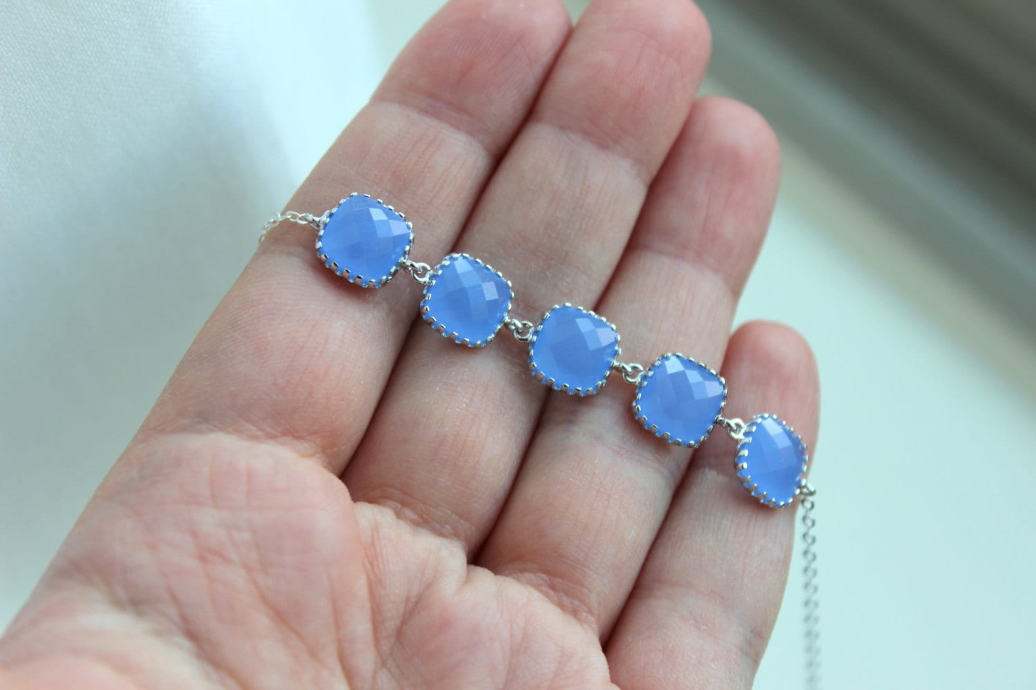 Silver Periwinkle Necklace Lavender Blue Jewelry Bridesmaid | Etsy