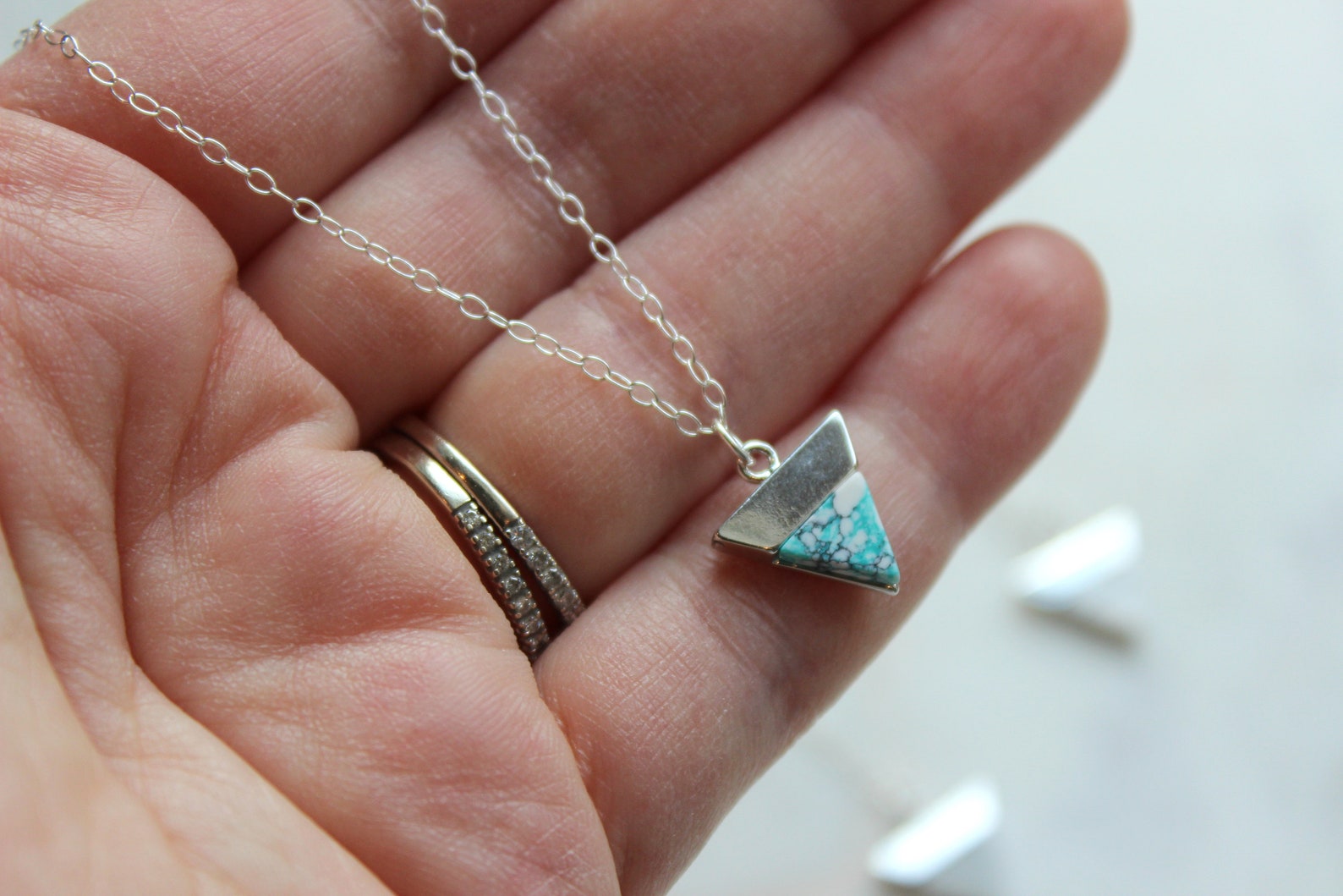 Silver Triangle Necklace Silver Triangle Jewelry Gemstone | Etsy