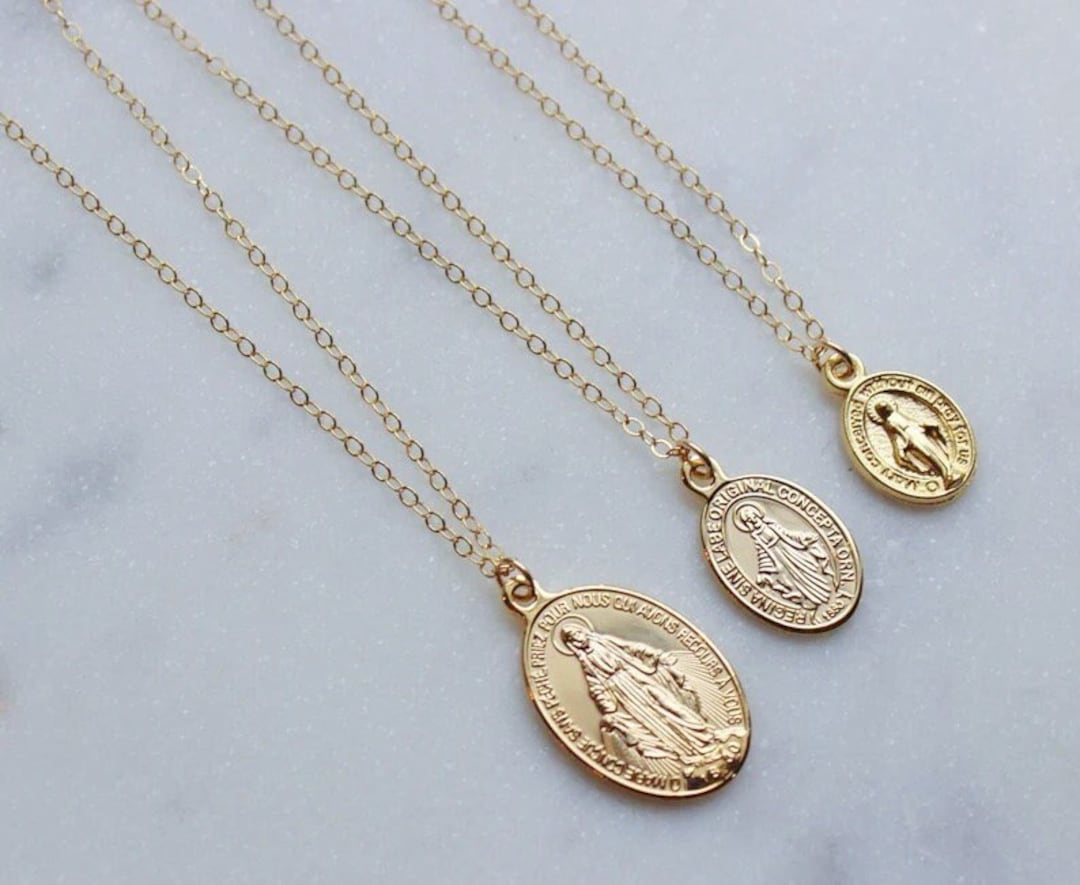 Gold Filled Virgin Mary Necklace Miraculous Medal Necklace, Blessed ...