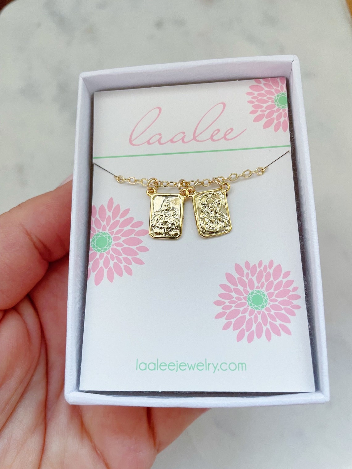 14k Gold Filled Scapular Necklace, Scapular Jewelry, Gold Mary Necklace ...