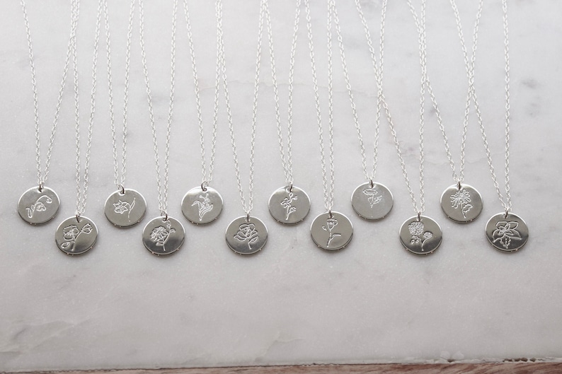 Silver Birth Flower Necklace Birth Flower Jewelry - Etsy
