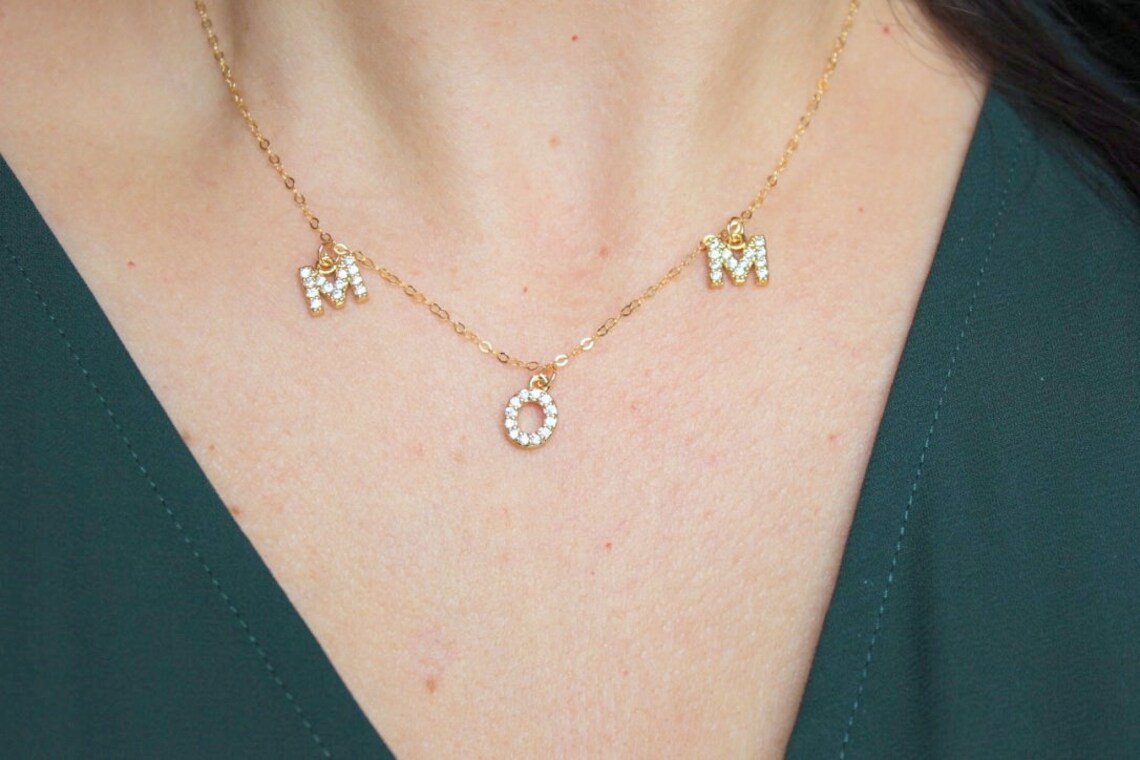 Gold Mom Necklace Crystal Mom Necklace Gold Name Necklace - Etsy