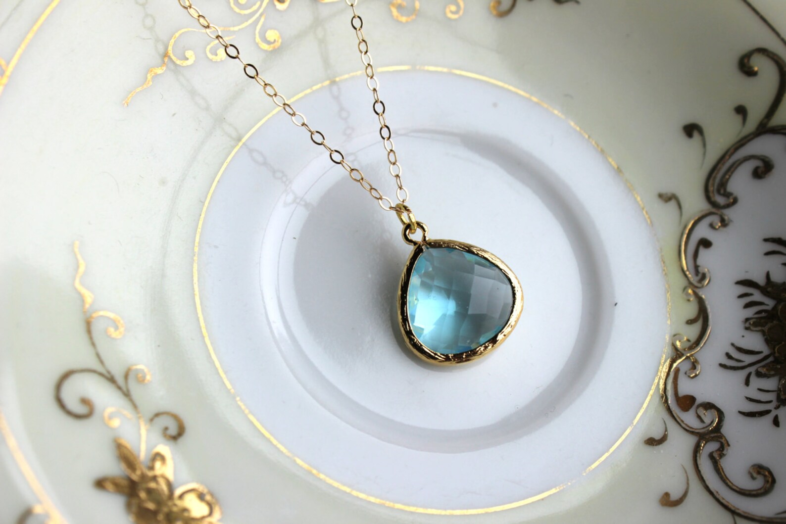Blue Aquamarine Necklace Gold Plated Large Aqua Pendant Gold | Etsy