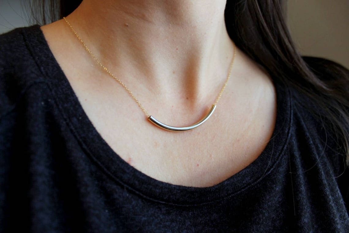 Tube Necklace Curved Tube Necklace Simple Gold Choker - Etsy