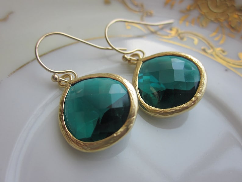 Emerald Green Earrings Gold Plated Large Pendant Wedding - Etsy