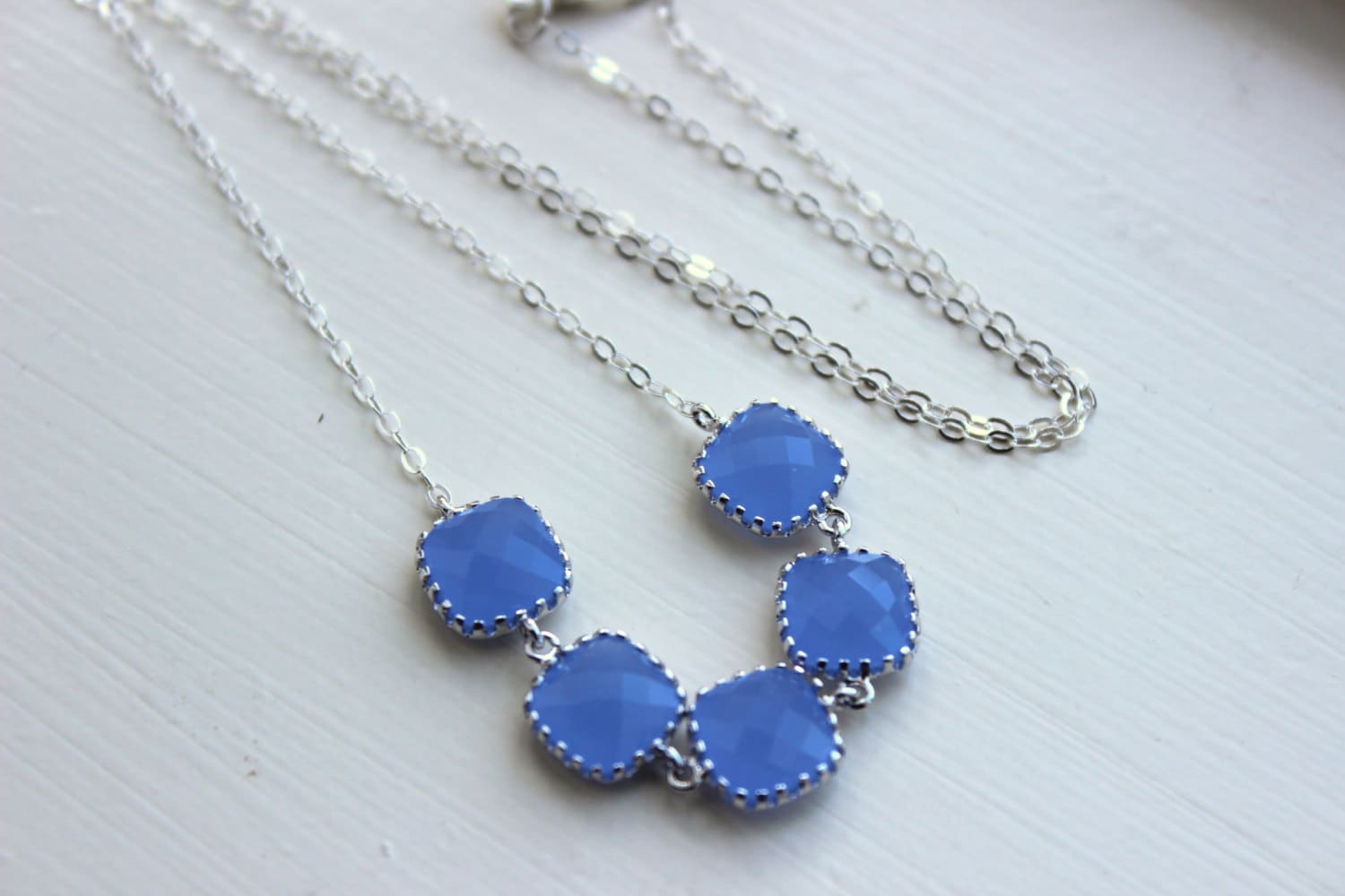 Silver Periwinkle Necklace Lavender Blue Jewelry - Bridesmaid Gift ...