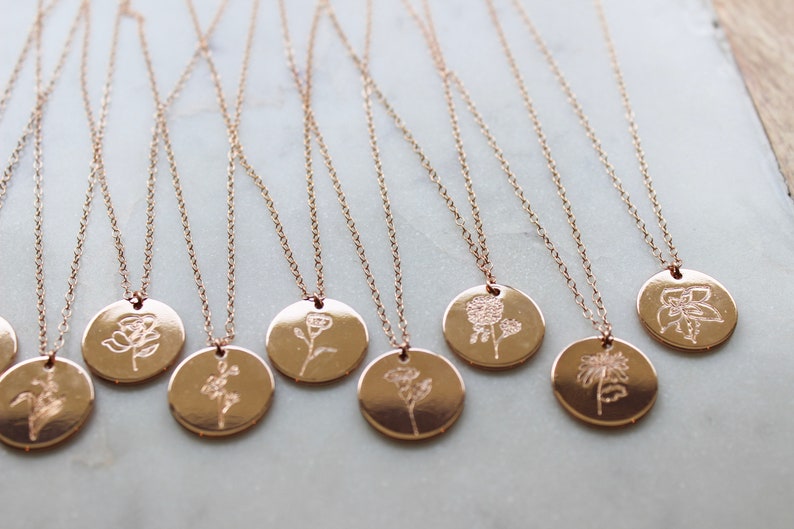 Rose Gold Birth Flower Necklace Birth Flower Jewelry - Etsy