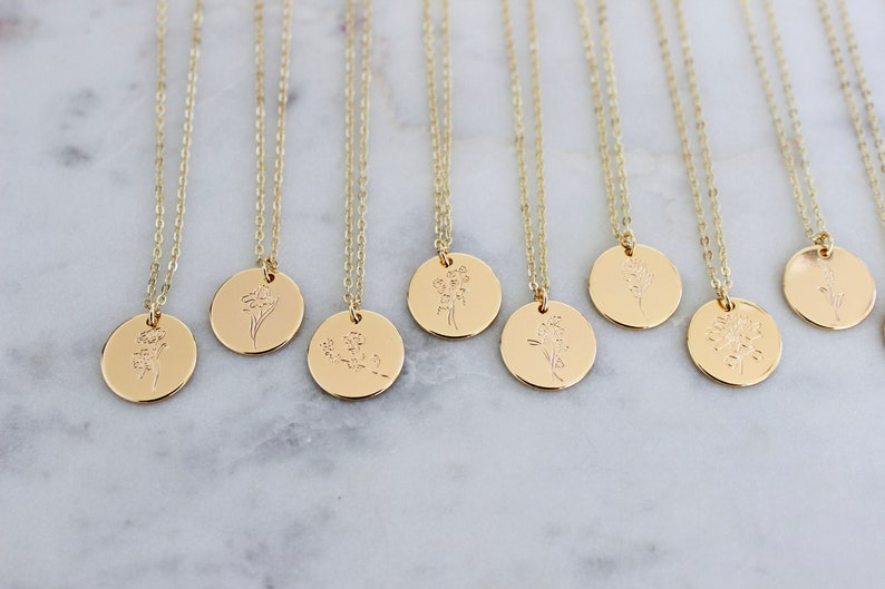 Gold Birth Flower Necklace Birth Flower Jewelry Birthday | Etsy