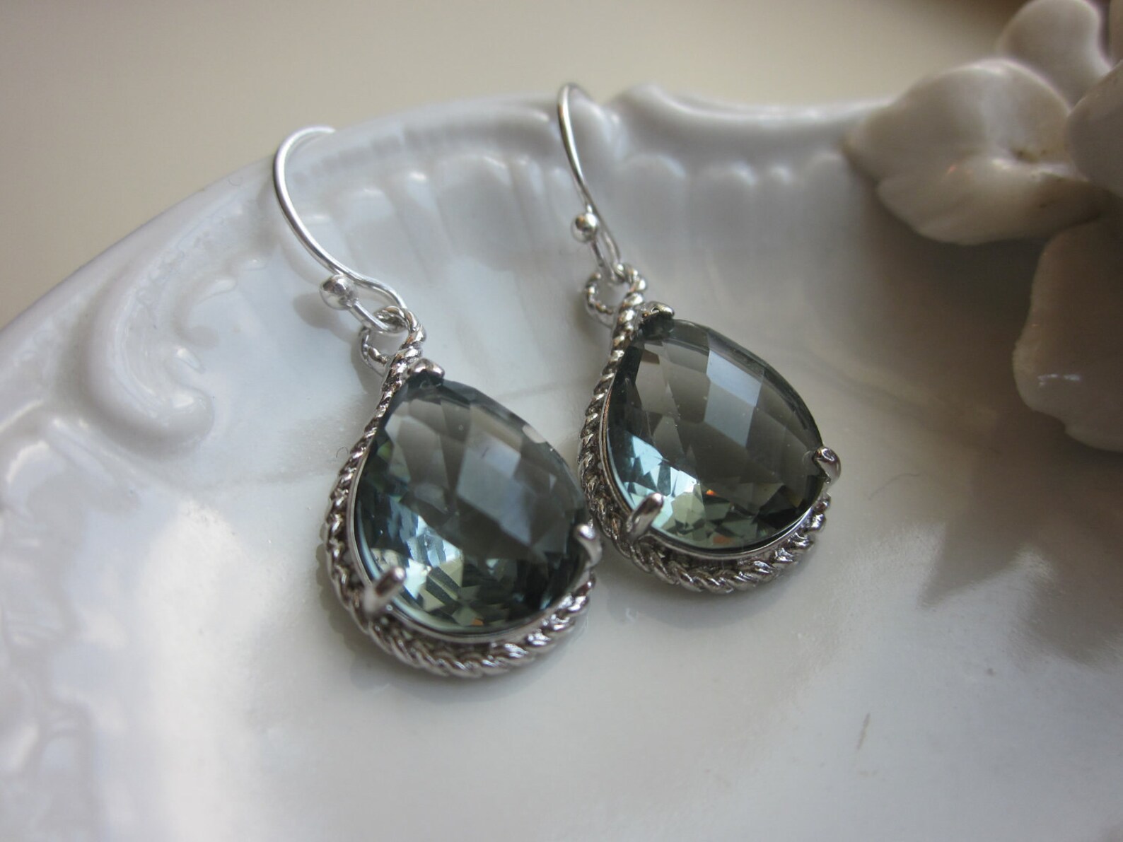 Charcoal Gray Earrings Silver Teardrop Earrings - Bridesmaid Earrings ...
