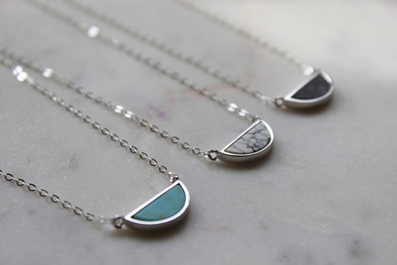 Half Moon Necklace, Silver Moon Necklace, Half Moon Jewelry, Crescent ...