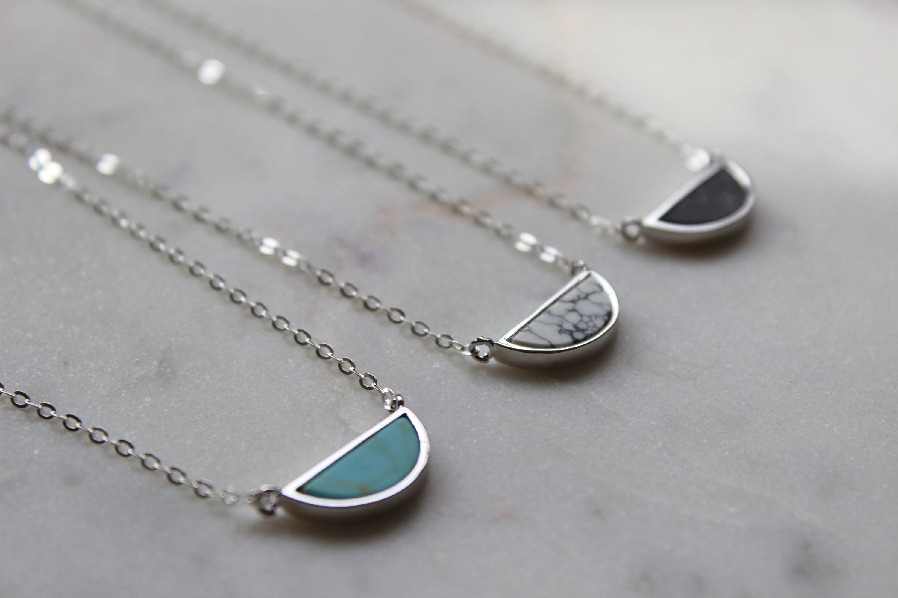 Half Moon Necklace, Silver Moon Necklace, Half Moon Jewelry, Crescent ...