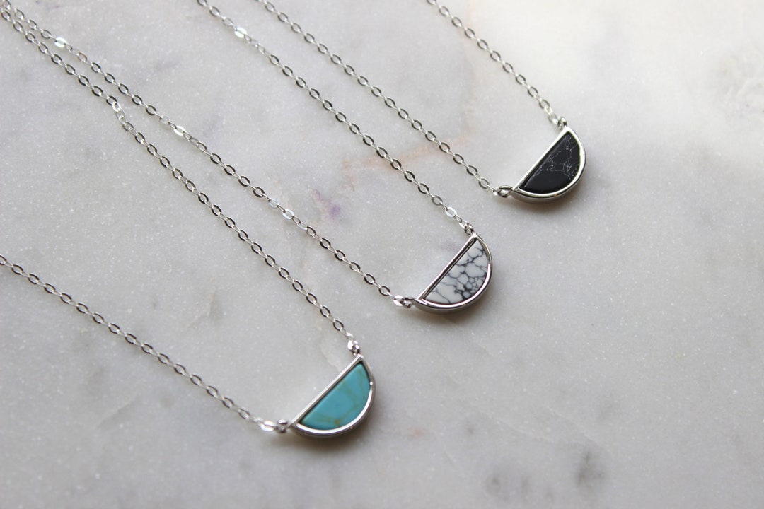 Half Moon Necklace, Silver Moon Necklace, Half Moon Jewelry, Crescent ...