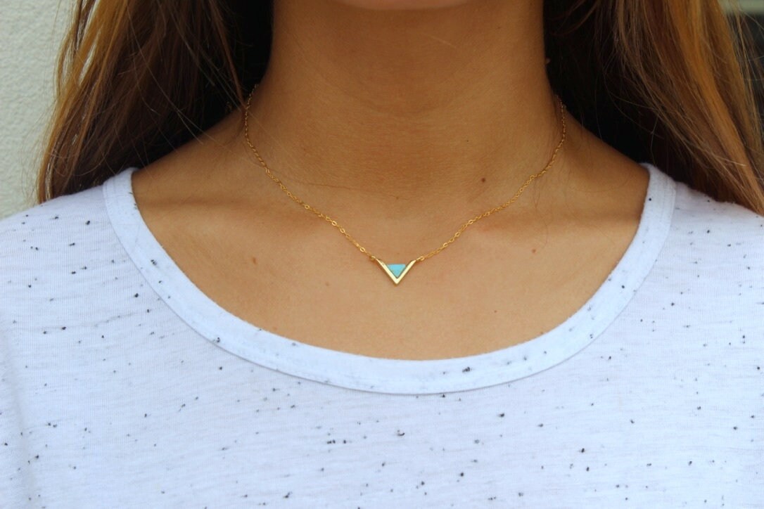 Gold Triangle Necklace, Triangle Jewelry Geometric Necklace V Shaped ...